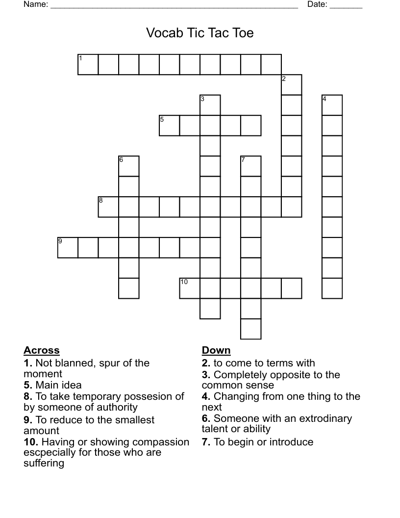 Vocab Tic Tac Toe Crossword WordMint