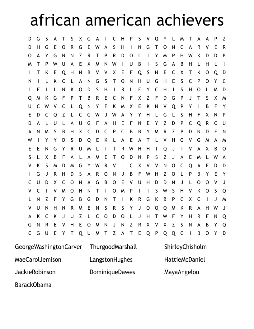 african american achievers Word Search - WordMint