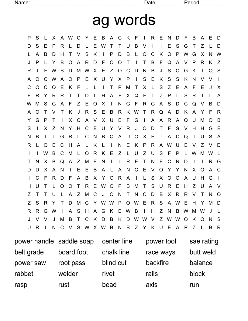 ag words Word Search - WordMint