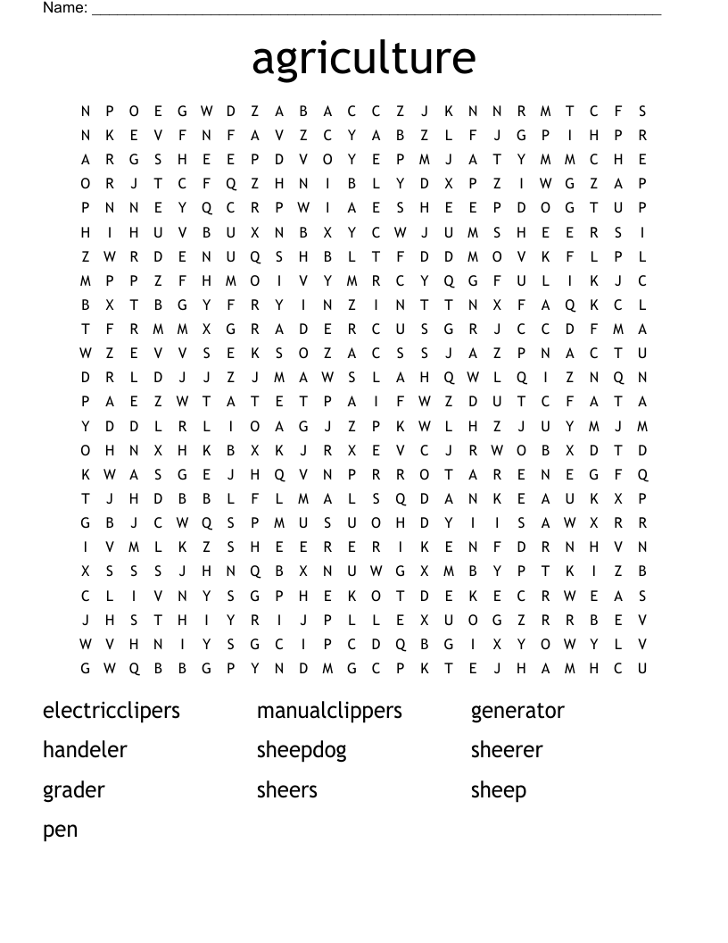 agriculture Word Search - WordMint