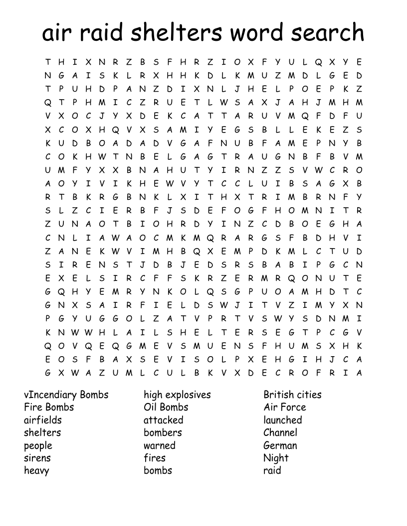 air raid shelters word search - WordMint