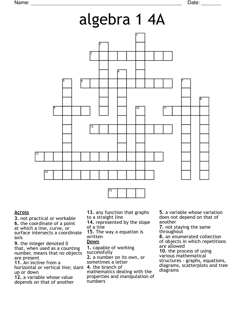 algebra 1 4A Crossword - WordMint
