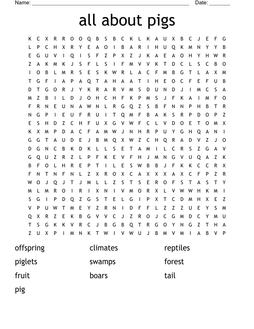 all about pigs Word Search - WordMint