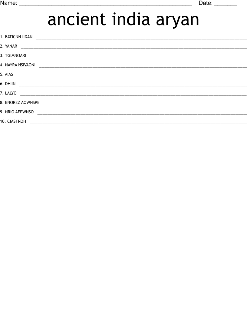 ancient india aryan Word Scramble - WordMint