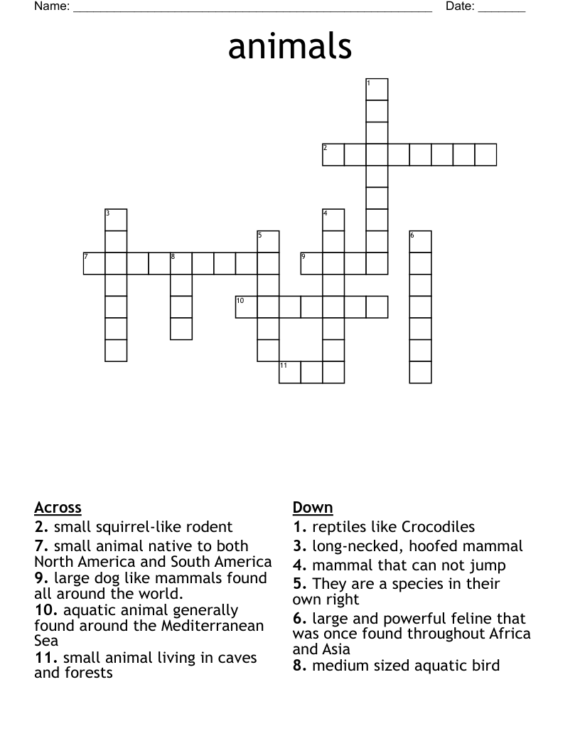 animals Crossword - WordMint