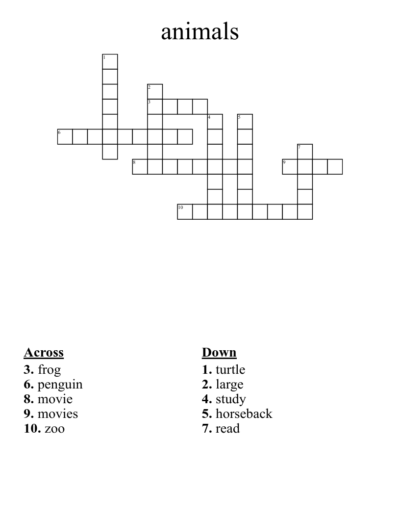 animals Crossword - WordMint