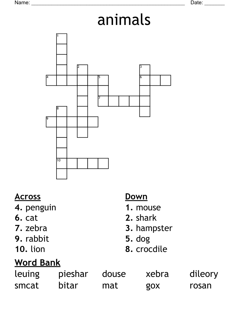 animals Crossword - WordMint