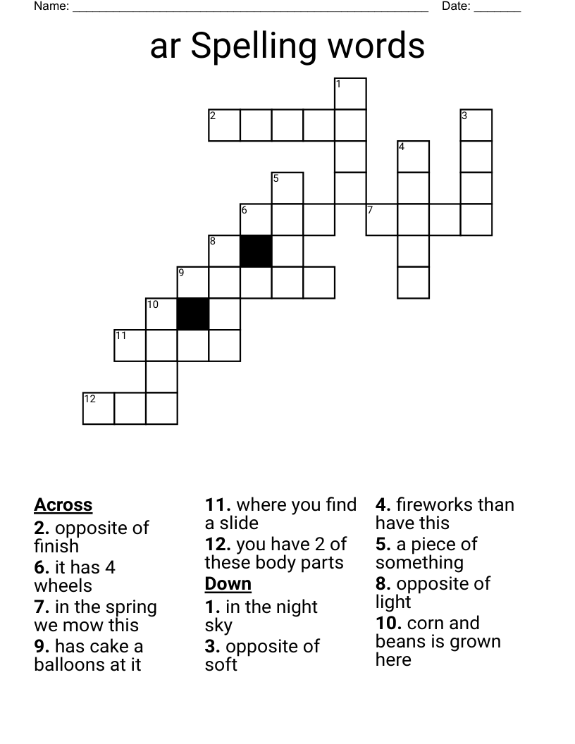 ar Spelling words Crossword - WordMint