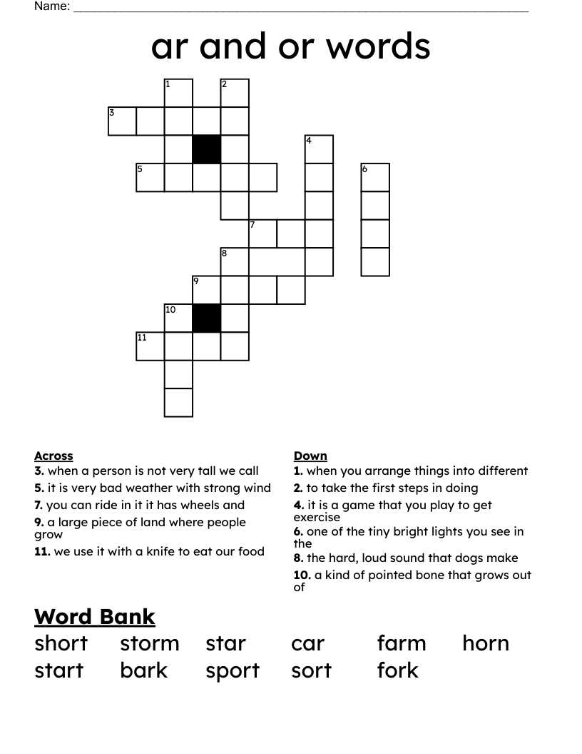 ar and or words Crossword - WordMint
