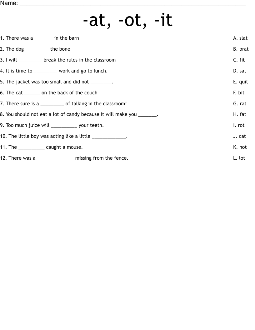 -at, -ot, -it Worksheet - WordMint