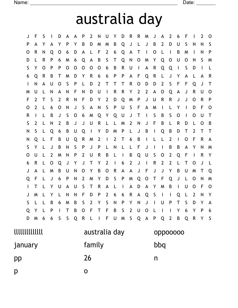 australia day Word Search - WordMint