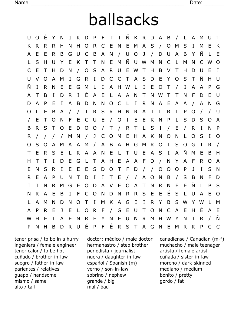 ballsacks Word Search - WordMint