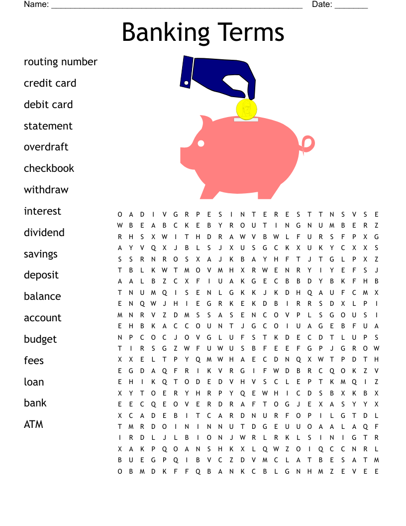 Banking Crosswords Word Searches Bingo Cards WordMint