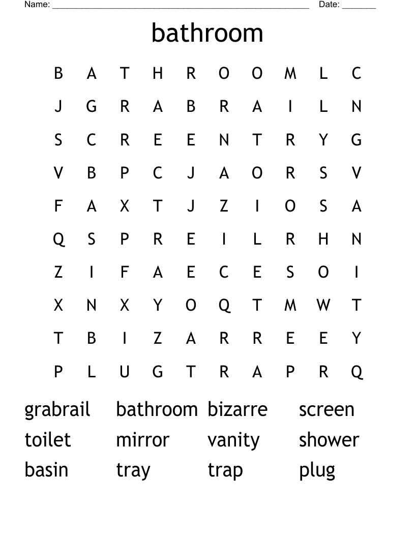 bathroom Word Search - WordMint