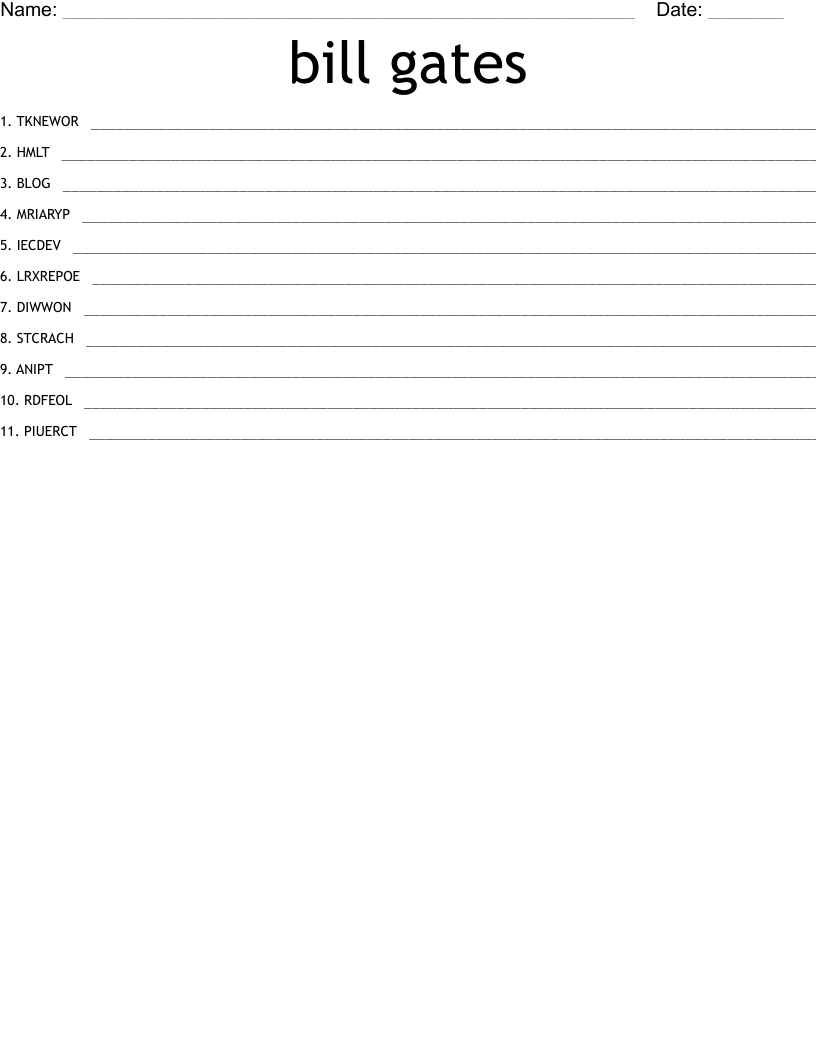 bill gates Word Scramble - WordMint
