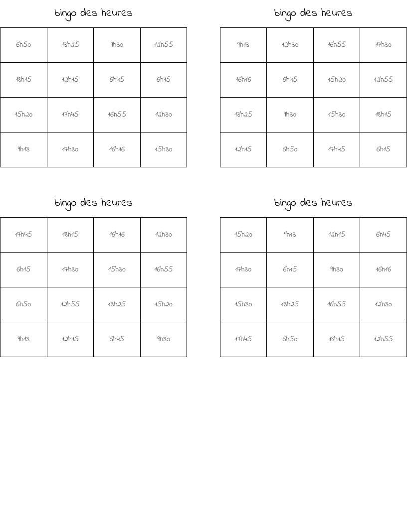 bingo des heures - WordMint