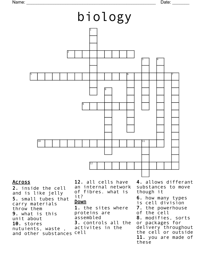 biology Crossword - WordMint