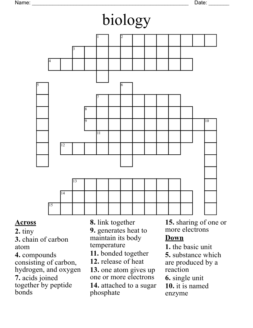 biology Crossword - WordMint
