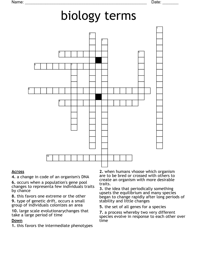 biology terms Crossword - WordMint