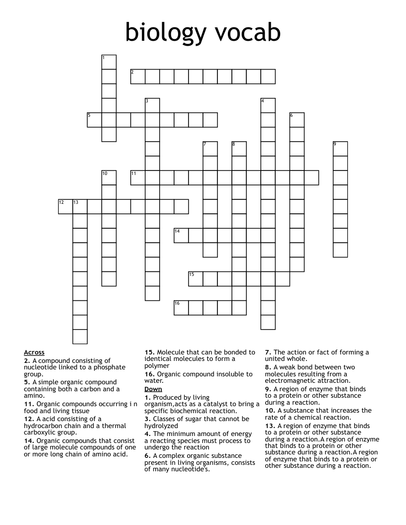 biology vocab Crossword - WordMint