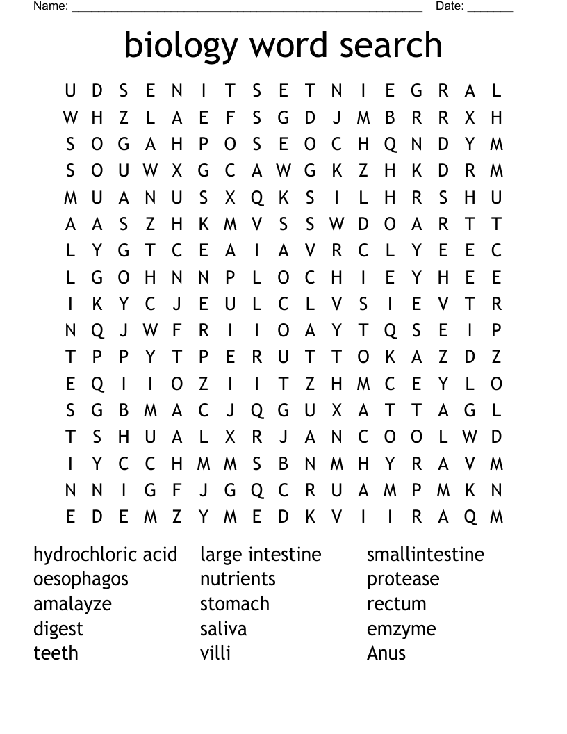 Biology Word Search WordMint