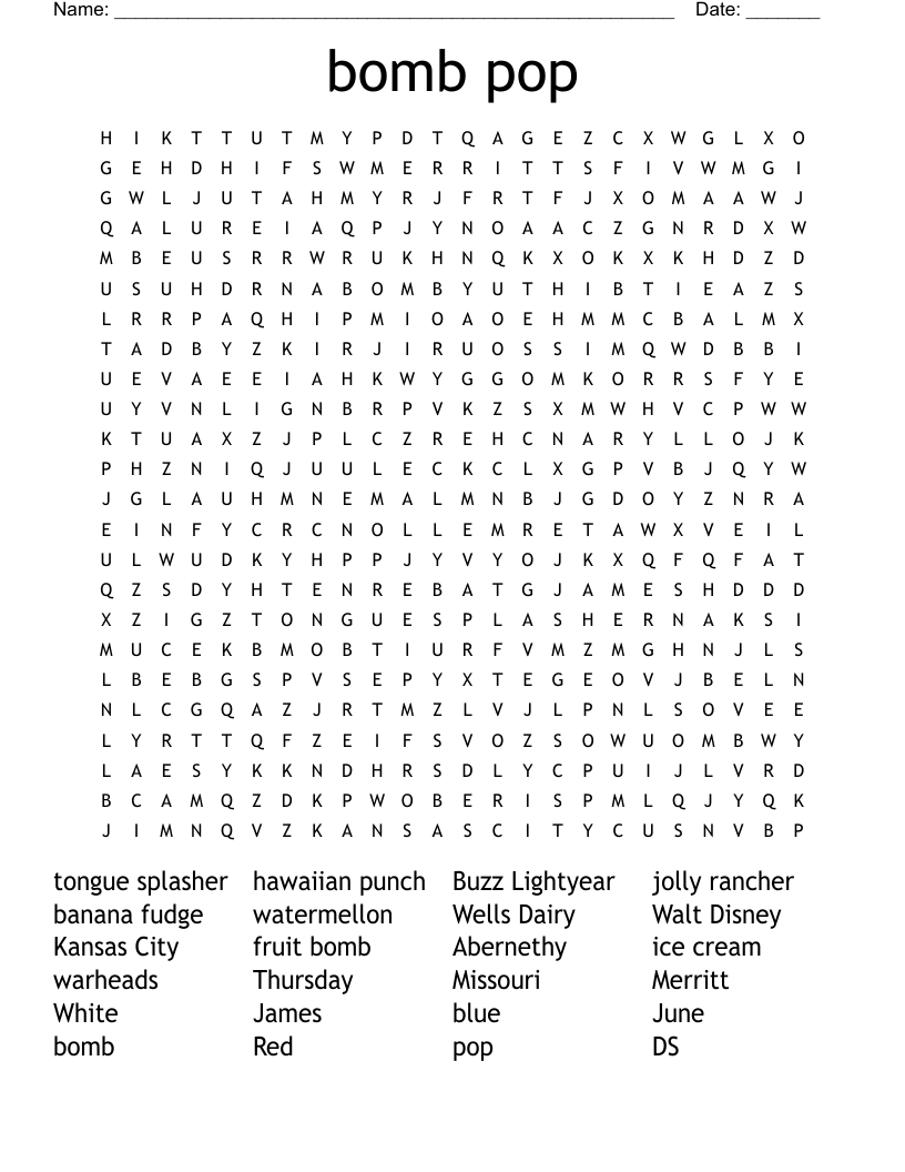 bomb pop Word Search - WordMint