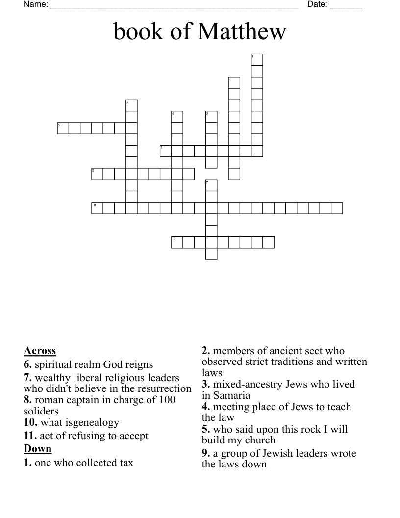 book of Matthew Crossword - WordMint