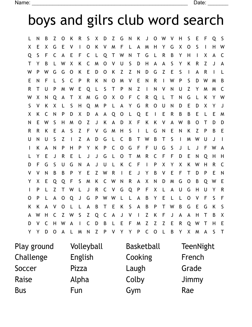 boys and gilrs club word search - WordMint
