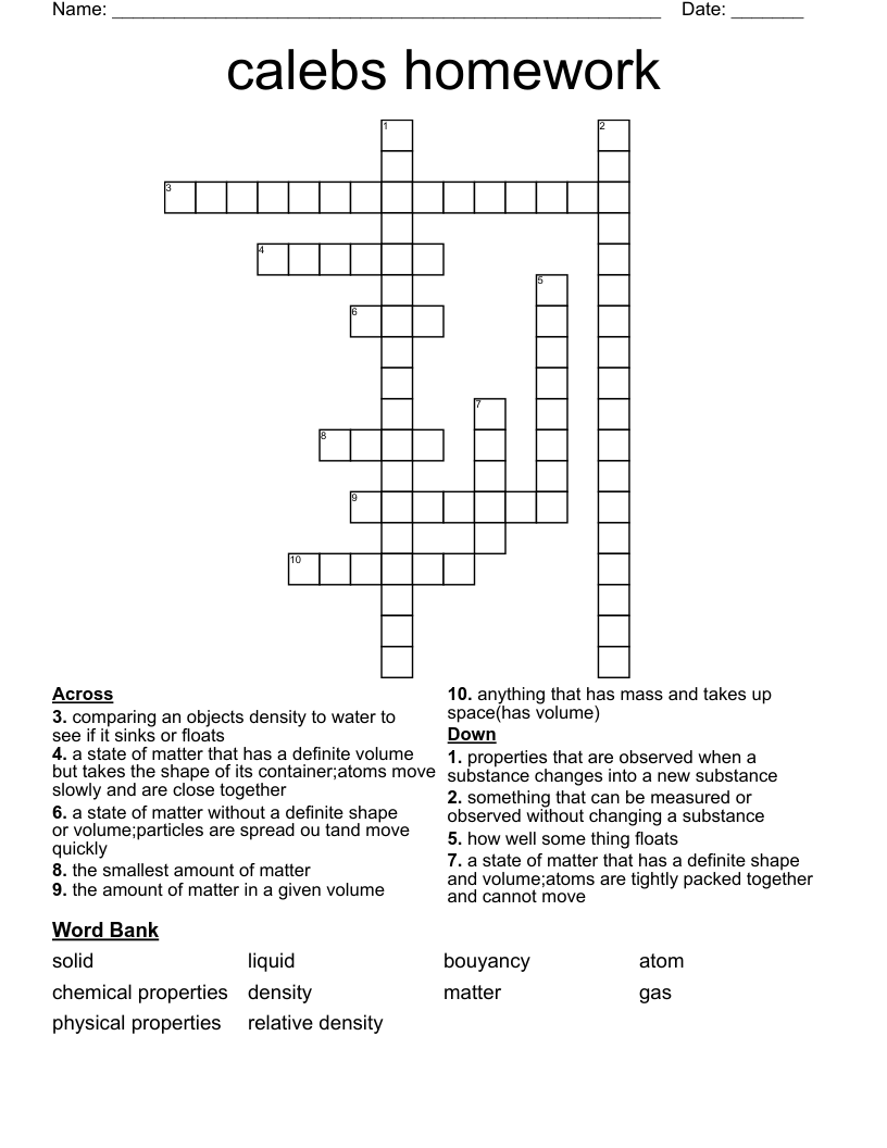 calebs homework Crossword - WordMint