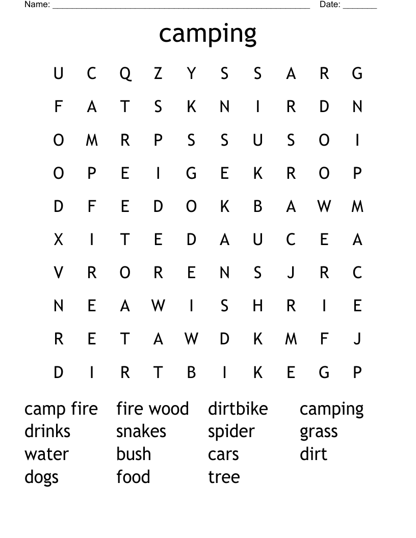 camping Word Search - WordMint
