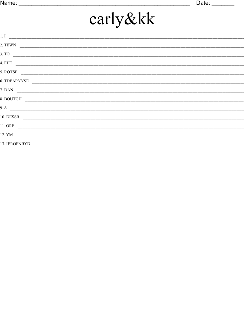 carly&kk Word Scramble - WordMint