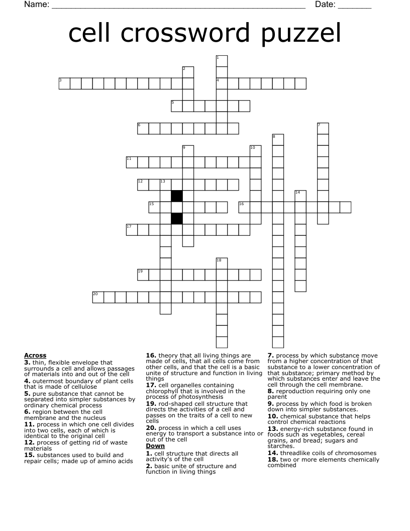 cell crossword puzzel - WordMint