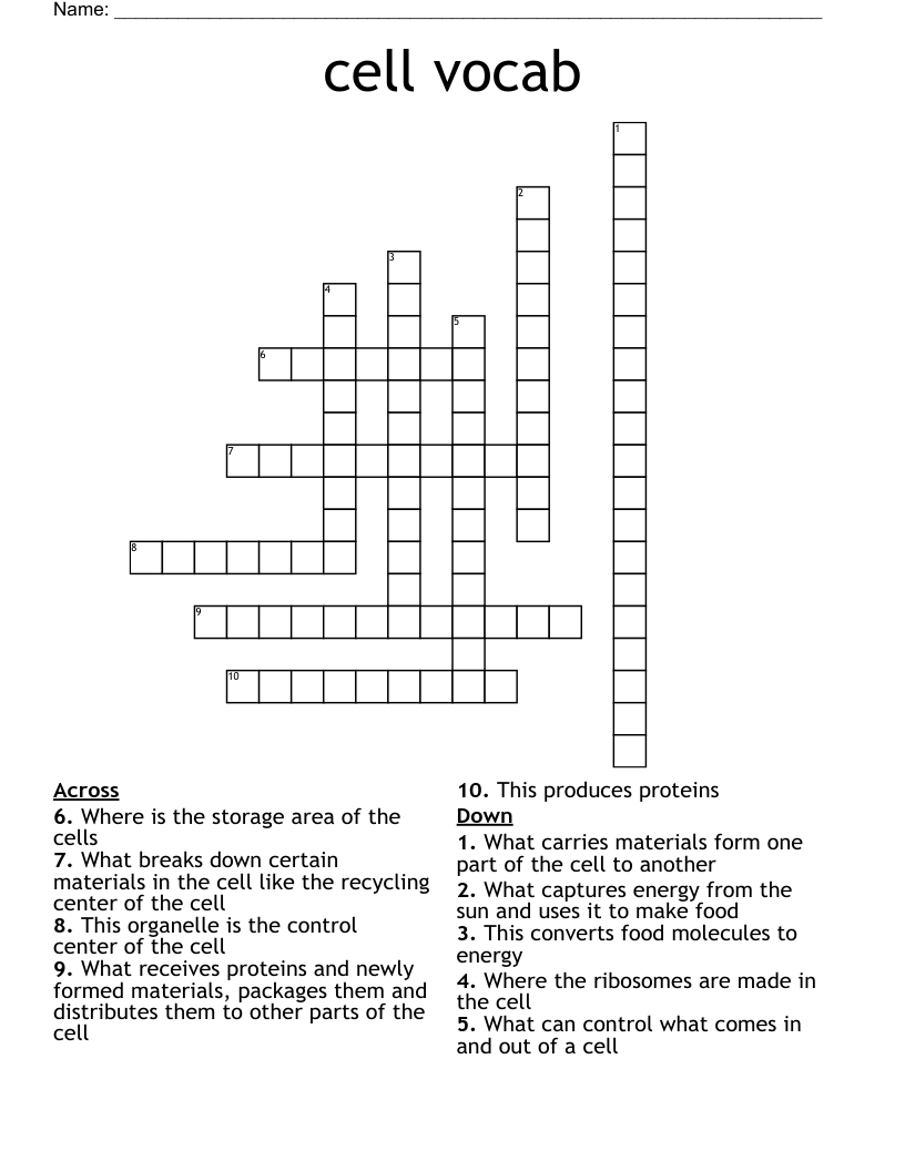 cell vocab Crossword - WordMint