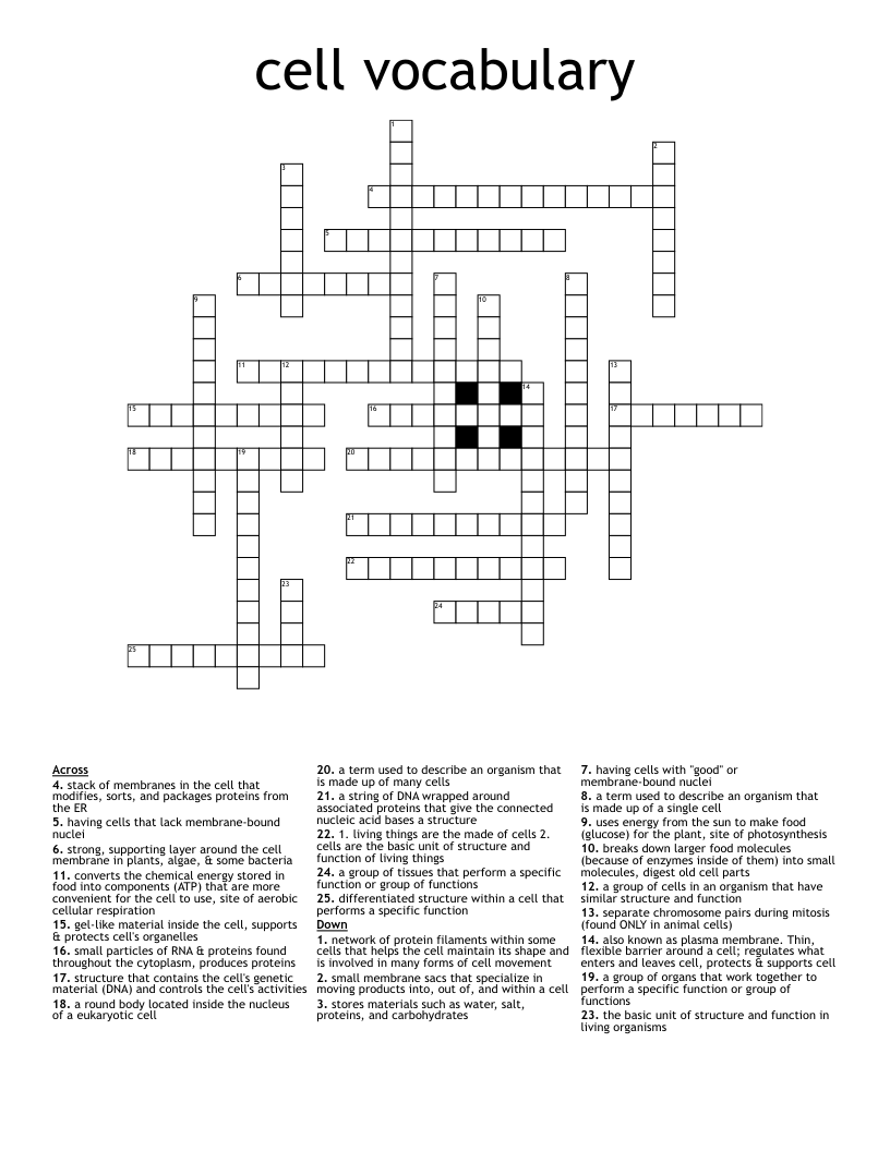 cell vocabulary Crossword - WordMint
