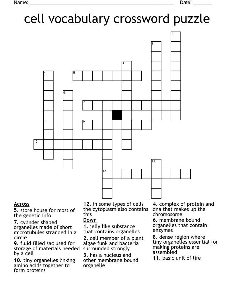 cell vocabulary crossword puzzle - WordMint