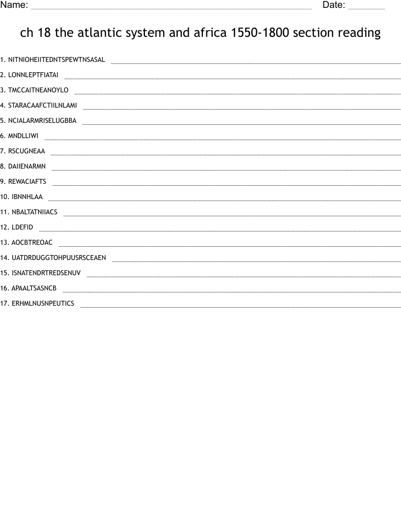 ch 18 the atlantic system and africa 1550-1800 section reading Word ...