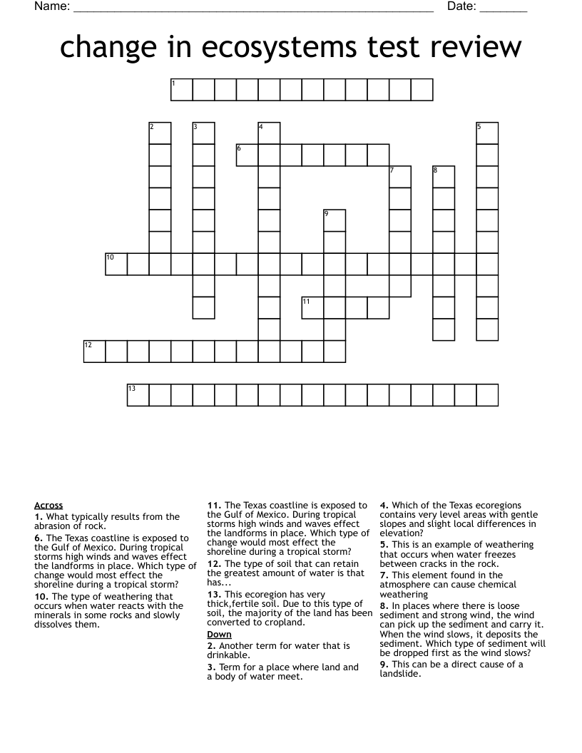 change in ecosystems test review Crossword - WordMint