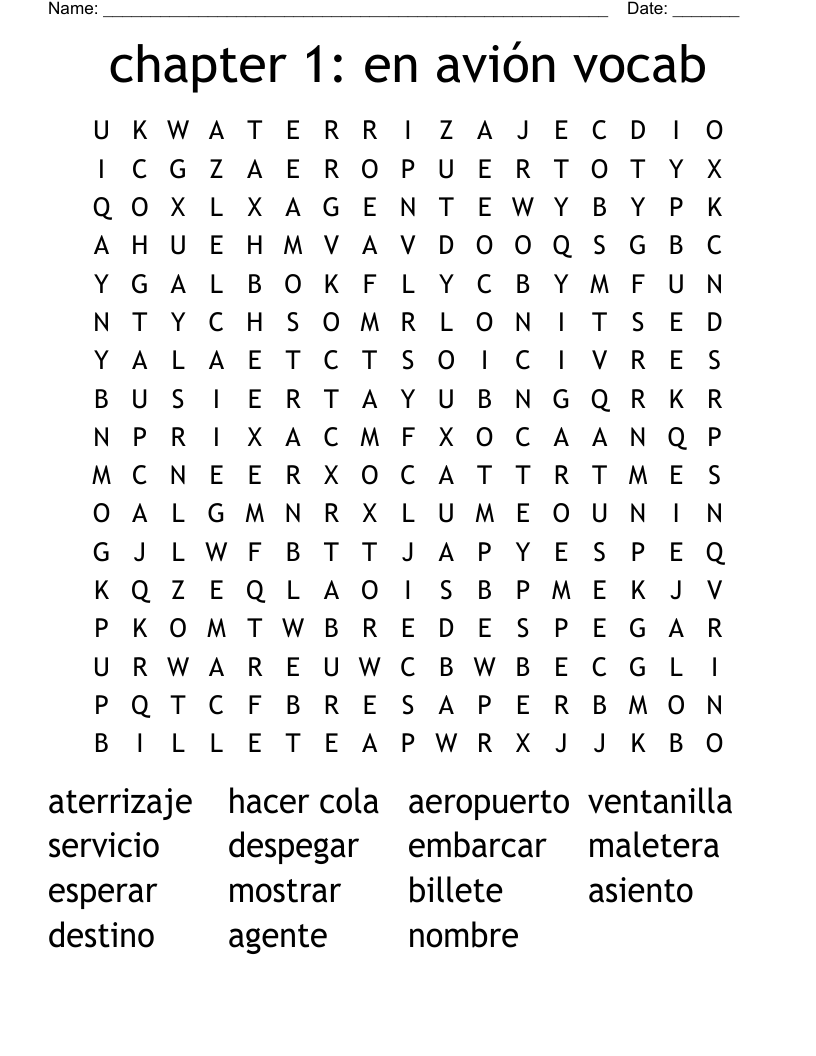 chapter 1: en avión vocab Word Search - WordMint