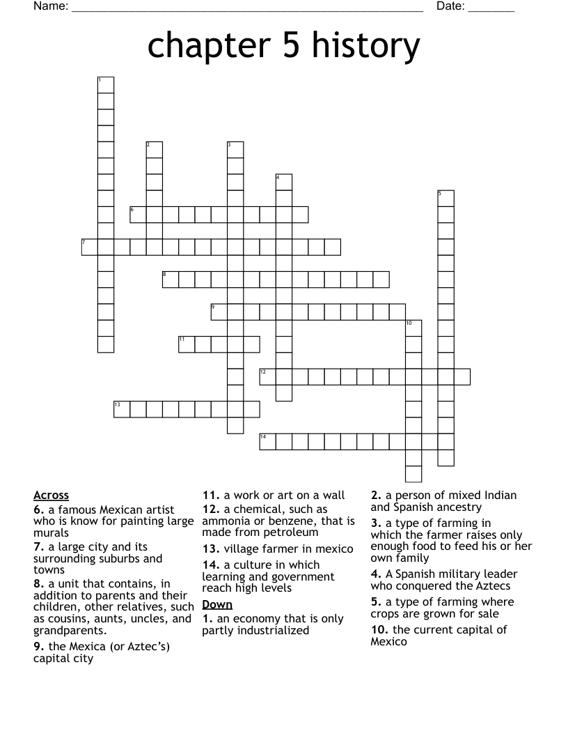 chapter 5 history Crossword - WordMint