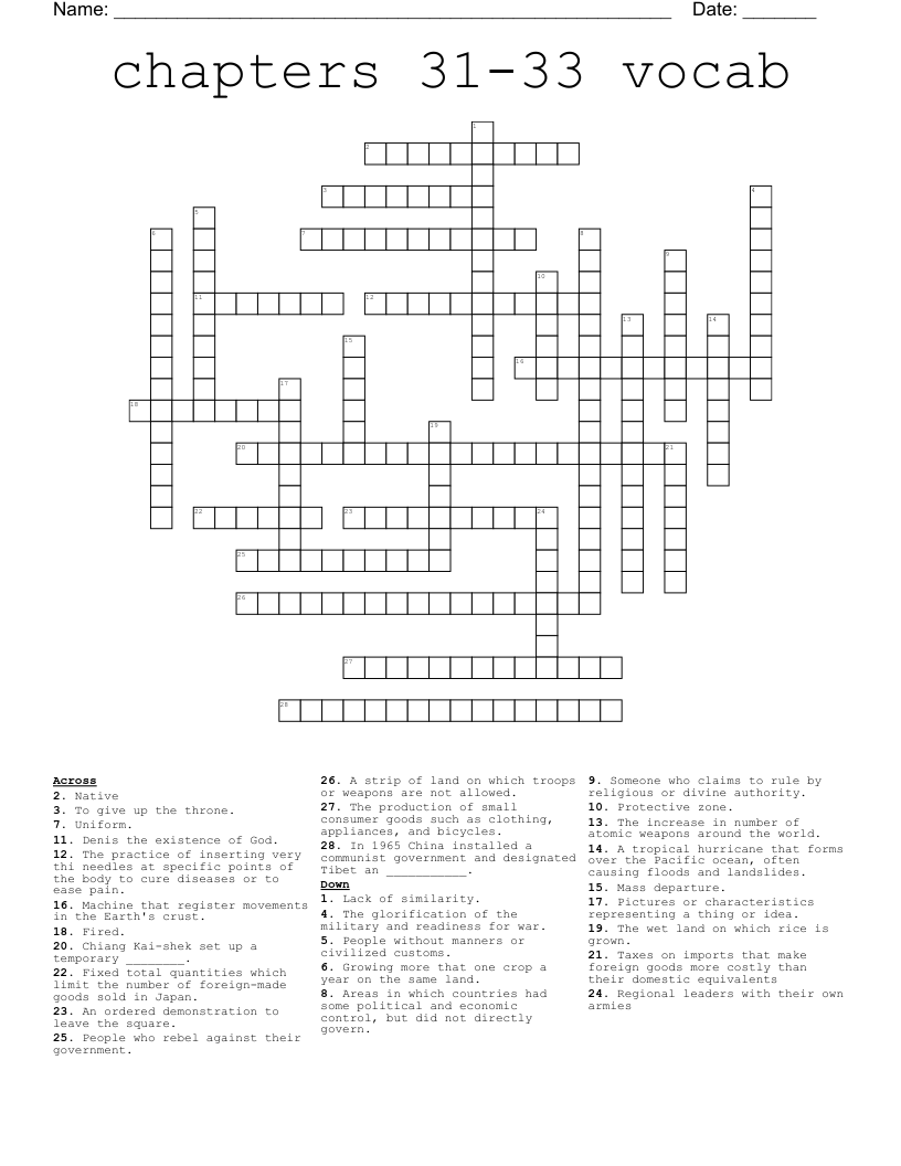 chapters 31-33 vocab Crossword - WordMint