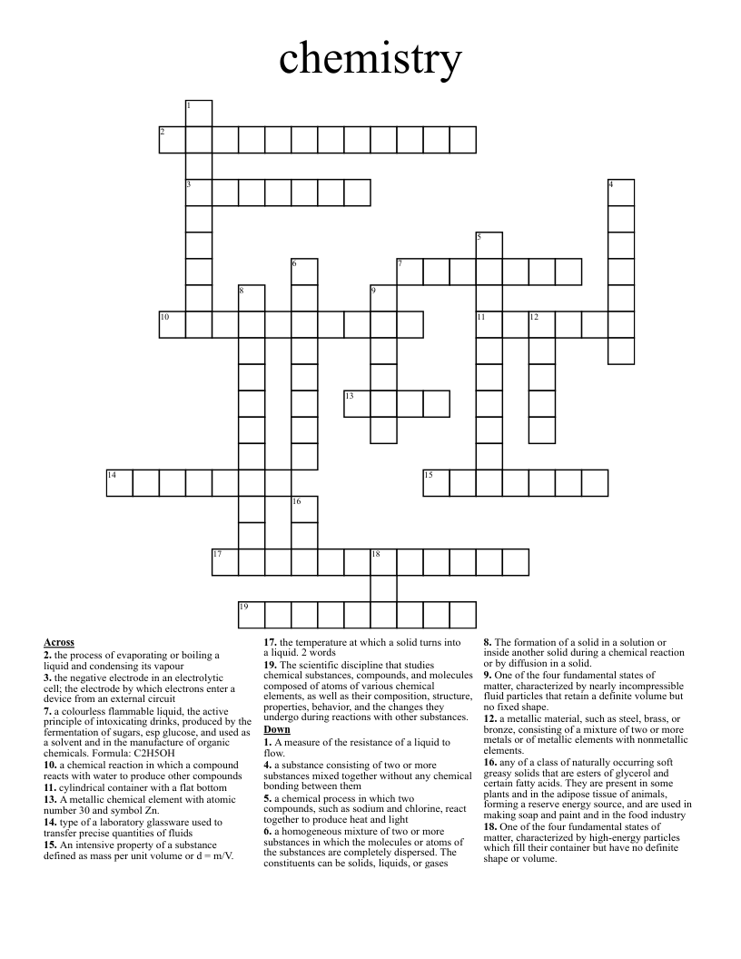 chemistry Crossword - WordMint