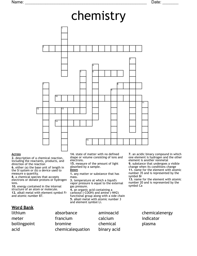 chemistry Crossword - WordMint