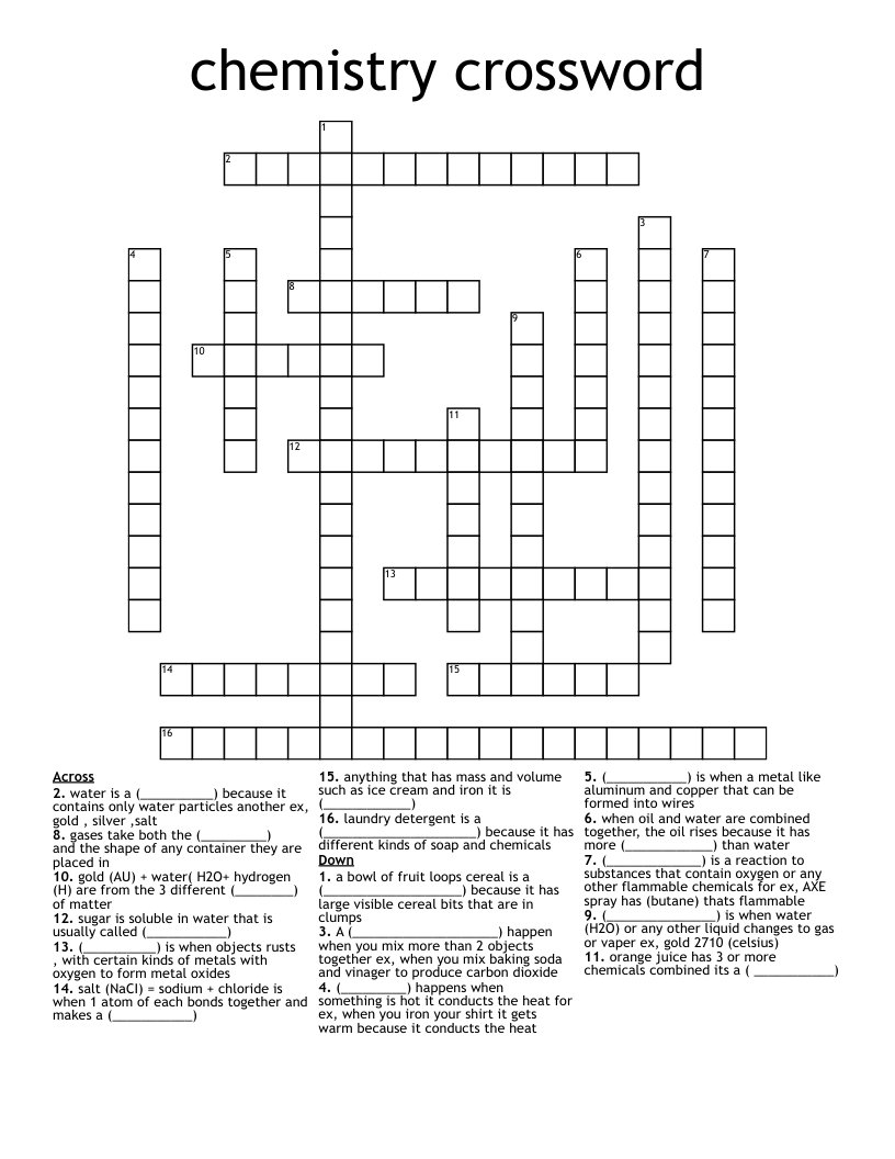 chemistry crossword - WordMint