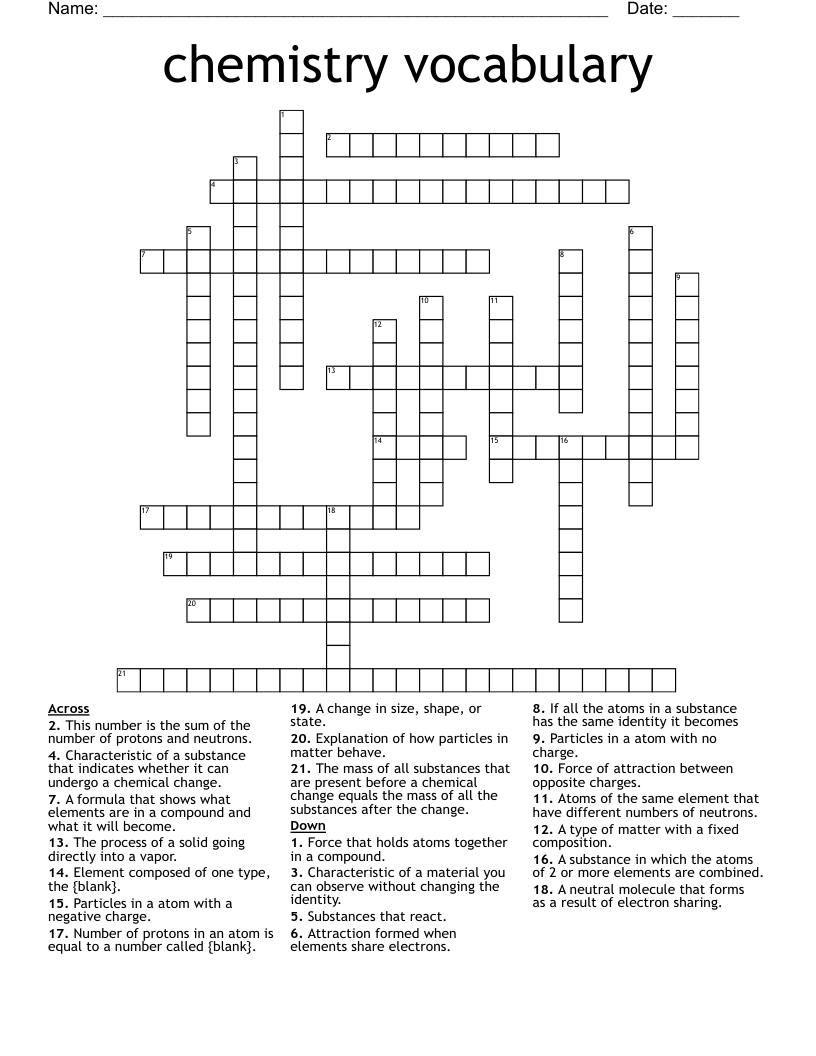 chemistry vocabulary Crossword - WordMint