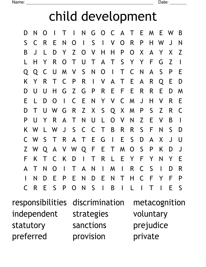 Child Development Word Search WordMint