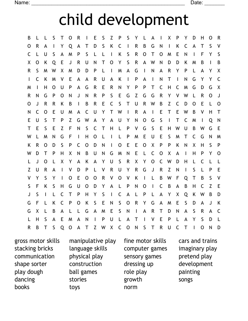 Child Development Word Search WordMint