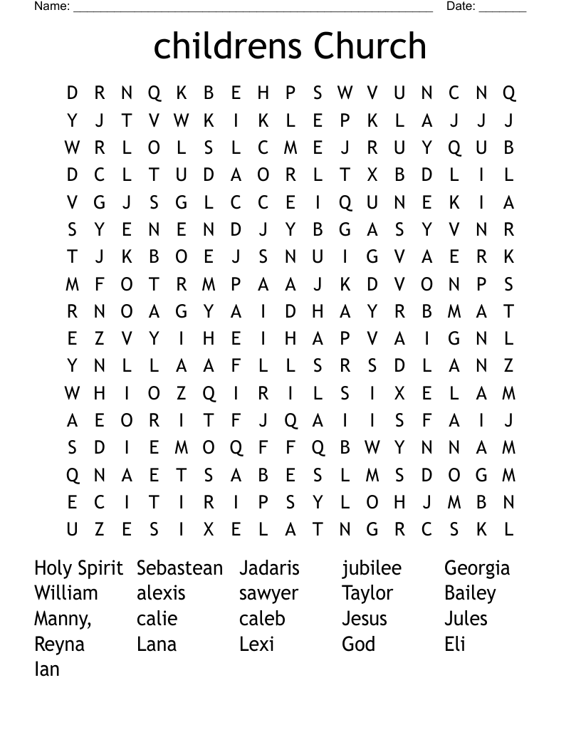 Childrens Church Word Search WordMint