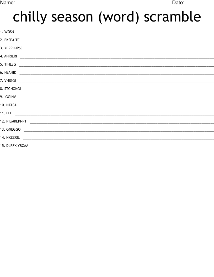 chilly season (word) scramble - WordMint