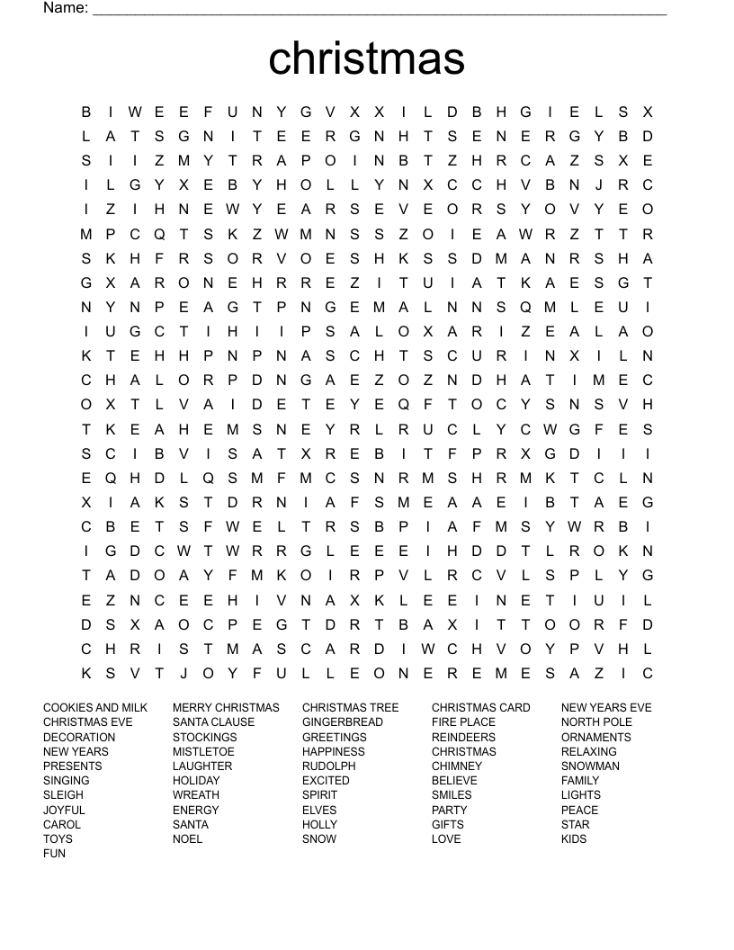 Christmas Word Search WordMint