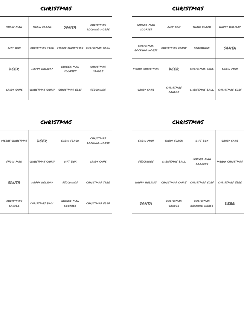 christmas Bingo Cards - WordMint